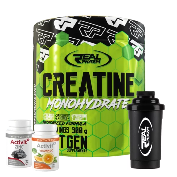 Pack Créatine Real Pharm 300 G + Shaker 500 ML + Vitamine c + Zinc - Real Body Nutrition